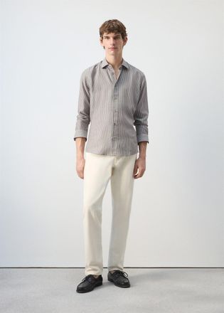 Mango Regular-Fit-Hemd aus 100 % Lyocell mit Streifen khaki - Herren - XXL - MANGO MAN