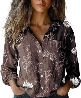 Generic Chemises occidentales pour femmes, chemises à manches longues pour femmes, chemises boutonnées décontractées, rétro, hauts à bulles, chemisier pour fe