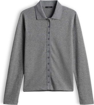 OPUS Langarm-Poloshirt Sugimi aus Jersey mit M&eacute;lange-Effekt Figurbetonte Form mit Polokragen und angerauter Oberfl&auml;che