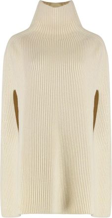 Jil Sander Femme, Pulls, Blanc, Taille: 38 FR Manteau en laine c&ocirc;tel&eacute;e avec col haut