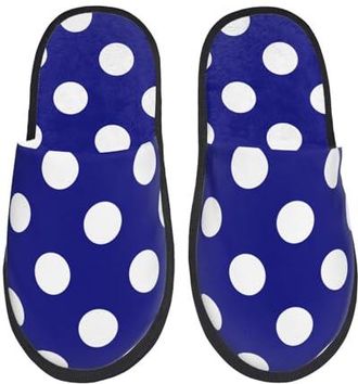 Generic Pantoufles De Voyage Pois Bleu Marine Et Blancs Peluche Pantoufles En Feutre Antid&eacute;rapant Chaussons Pour Femmes Spa Int&eacute;rieur L