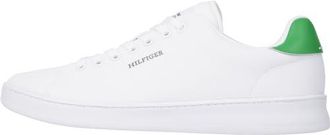 Tommy Hilfiger Court Cupsole Pique Textile, Baskets à Semelle Cuvette, White/Olympic Green