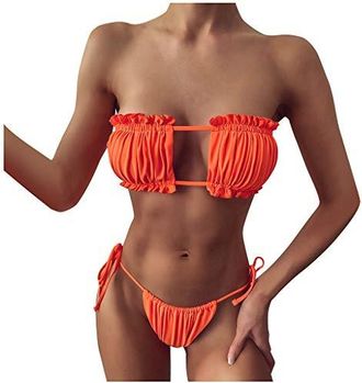 Generic Bikini pour femme - Sexy et &eacute;l&eacute;gant - Deux pi&egrave;ces - Triangle - Col en V - Push Up - Bikini de plage - Curvy - Haut de bikini - Avec rembourrage - Sans