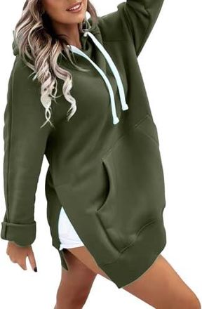 Generic Sweat à capuche chaud surdimensionné avec poches et ourlet fendu - Robe décontractée pour femme - Élégant hiver, Jn, M