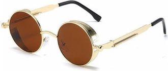 Generic Lunettes de soleil rondes en métal Steampunk pour homme et femme, Gold Tea, Taille unique