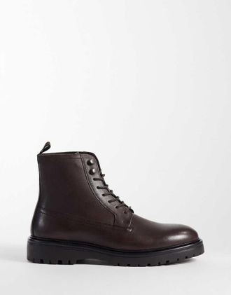 Asos Schn&uuml;rstiefel mit Profilsohle aus braunem Leder