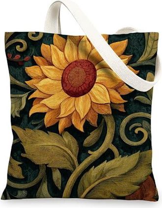 Generic Sacs fourre-tout en toile de tournesol réutilisables, sacs de courses vintage, légers et lavables avec bandoulière pour salle de sport, voyage, plage,