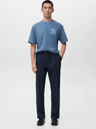 Mango T-shirt 100 % coton texte bleu ciel - Homme - XXL - MANGO MAN