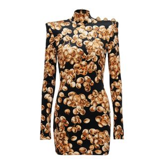 Balmain Kurzes Samtkleid mit Traubenprint - - Dresses - Damen - Gelb - S