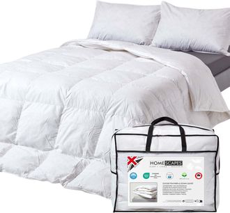 Homescapes Mittelwarme Bettdecke 135x200 cm, Übergangsdecke Wärmeklasse 3-4, Gänsefedern- & Daunendecke mit 420 GSM Füllung, Steppdecke Ganzjahresdecke, Oeko-TEX