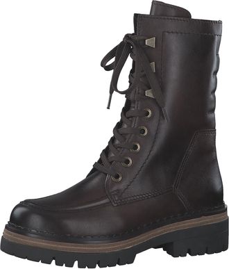 Marco Tozzi Damen Stiefeletten zum Schnüren aus Leder Plateau, Braun (Cafe), 36