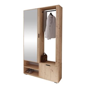 Mirjan24 Garderoben-Set Raldento mit Spiegel, Kleiderstange, Schuhschrank und Fächer, Wandgarderobe, Flurgarderobe, Kompaktgarderobe (Eiche Artisan)