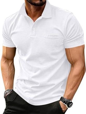 Generic Polo &agrave; manches courtes pour homme - Respirant - Pour l&eacute;t&eacute; - L&eacute;ger - Pour le sport - Coupe ajust&eacute;e - Avec poche de poitrine, Blanc (01), XXL