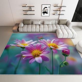 Generic Tapis Lavable &agrave; Poils Courts, Tapis Antid&eacute;rapant Doux Fleurs Marguerites Photographie Nature pour Salon Salle &agrave; Manger Chambre &agrave; Coucher et Bureau - D