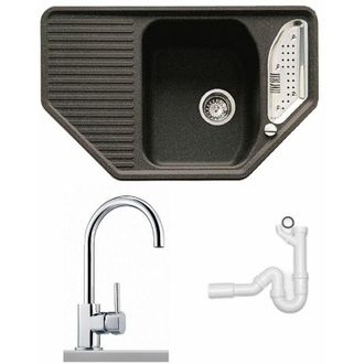 Teka Sp&uuml;lenset K&uuml;chensp&uuml;le Granit Texina 45 e-tg und Franke Armatur Hochdruck - schwarz / Chrom