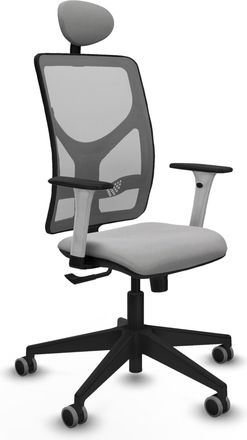 Piqueras y Crespo Grauer B&uuml;rostuhl mit wei&szlig;en und schwarzen Armlehnen, h&ouml;henverstellbare Lendenwirbelst&uuml;tze und festes Kopfteil, ausgestattet mit 3 Positionen, Grau/Hel