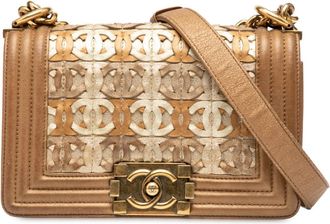 Chanel Hobo Bags - Small Quilted Metallic Lambskin Interwoven CC Boy - Gr. unisize - in Braun - für Damen