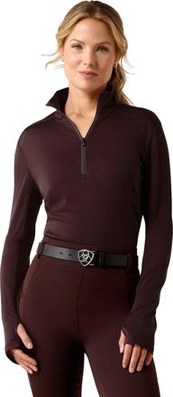 Ariat Womens Cheviot 1/4 Zip Baselayer Top Long Sleeve in Chocolate Plum, Size X-Large, by Ariat