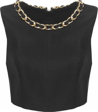 Elisabetta Franchi Femme, Tops, Noir, Taille: 40 FR Top en lin avec cha&icirc;ne