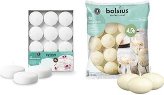 Bolsius Bundle of Bolsius - Maxi bougies flottantes - Blanc + Bolsius Lot de 20 Bougies flottantes Haute - Ivory - Sans parfum