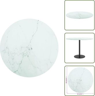 vidaXL Dessus de table blanc &Oslash;60x0,8cm verre tremp&eacute; avec design marbre - Dessus De Table - Plateau De Table - Verre Tremp&eacute; - Design Marbre - Blanche