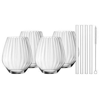 Spiegelau & Nachtmann Tastes Good Gin & Tonic Set, 4 Gin Gl&auml;ser 625 ml + 4 Trinkhalme 15 cm + Reinigungsb&uuml;rste, Cocktailgl&auml;ser & Trinkgl&auml;ser mit Glashalmen f&uuml;r Partys, Sp&uuml;l