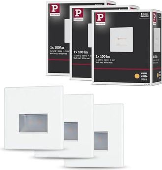 Paulmann 5221 Kit LED encastr&eacute;s muraux Edge jeu de 3 carr&eacute;s 80x5mm 3x1,2W 3x50lm 230V 2700K blanc d&eacute;poli