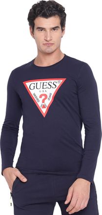 Guess Guess Herren CN LS ORIGINAL Logo Shirt, Navy/Wei&szlig;/Rot/Schwarz, M
