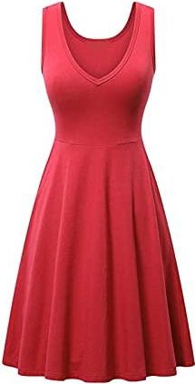 Generic Robes amincissantes pour femmes, robe d&eacute;contract&eacute;e &agrave; imprim&eacute; floral pour lext&eacute;rieur, la maison, sans manches, t-shirt mince, col en V, mini, RD1., XXL