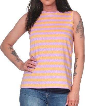 Elbsand Damen Tank Top ESWMeevis gestreiftes Trägershirt Sommershirt ärmellos 70821 00 Orange Haze+Faded Rose Stripe (081) XL