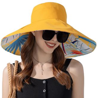 Feoya Breite Krempe Sommerhut Faltbarer Sonnenhüte Damen mit Nackenschutz-UV Schutz Breite Krempe Gartenhut Frauen Strand Reise Sonnenhut Sommer Großer Hut 