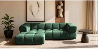 Fun M&ouml;bel Ecksofa Designersofa BLANCHE in Stoff Bluvel Flaschengr&uuml;n Ottomane Links