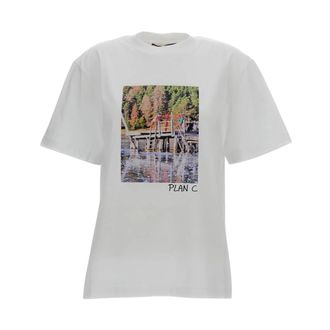 Plan C Baumwoll-T-Shirt mit Print - - Tops - Damen - Wei&szlig; - XS