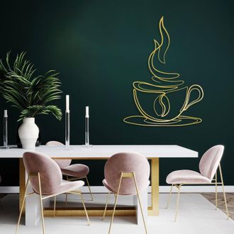 Generic Luxuri&ouml;se, minimalistische, abstrakte Wanddekoration aus Metall, hochwertige Wanddekoration f&uuml;r Zuhause, Kaffeetasse, Kaffeeschilder, Linienkunst, Tas