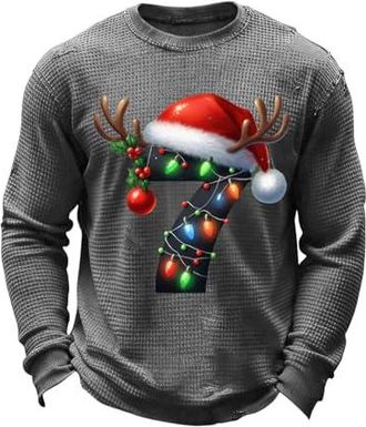 Generic Pull de Noël à manches longues et col rond pour homme - T-shirt imprimé numéro de Noël pour homme - Pull de Noël 2025 - Pull de vacances dautomne pour