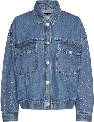 Pieces Veste Pcsky Jacket, Denim Bleu Moyen/détail : Strass, M Femme