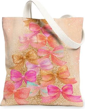 Generic Sacs fourre-tout en toile &agrave; motif de noeud festif, &eacute;l&eacute;gant motif floral, sacs de courses r&eacute;utilisables, chics de vacances, l&eacute;gers, lavables, p&ecirc;che, 13