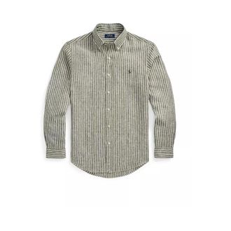 Polo Ralph Lauren Homme, Chemises, Vert, Taille: 2XL Chemise &agrave; rayures en lin &agrave; manches longues