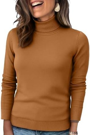 Generic Pull Femme Hiver Chaud col Montant Mode Ample Sweatshirts Couleur Unie Pull Femme Chic et El&eacute;gant D&eacute;contract&eacute; Manche Longue Jumper Tops Marron