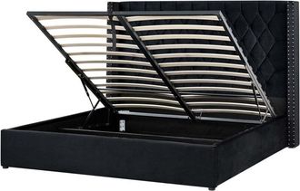 Beliani Bett mit Stauraum Samtstoff LUBBON 180 x 200 cm Schwarz