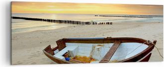 Arttor Panorama Bilder auf Leinwand Strand Boot Ostsee Sommer Leinwandbild 140x50cm Wandbilder Dekoration Wohnzimmer Schlafzimmer Gro&szlig; XXL Wanddeko Bild Wand