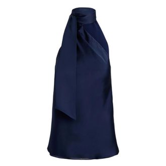 Ralph Lauren Femme, Tops, Bleu, Taille: 32 FR Blouse &agrave; col nou&eacute; en charmeuse
