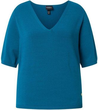 Ulla Popken Strickpullover Pullover elastischer Saum V-Ausschnitt Halbarm