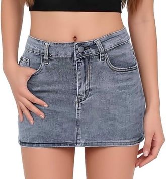 Generic Mini jupe moulante en jean pour femme - Taille haute - D&eacute;lav&eacute; - Extensible - D&eacute;lav&eacute; - Avec poches - Robe ample pour la plage, les vacances, les vacanc