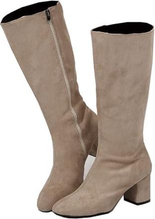 Generic Bottes habill&eacute;es &agrave; talon &eacute;pais et bout pointu pour femme, talon bloc en daim, fermeture &eacute;clair lat&eacute;rale, chaussures d&eacute;contract&eacute;es pour lautomne et lhi