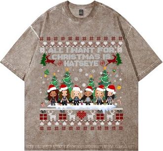 Generic All I Want for Christmas is KATSEYE T-shirt vintage délavé - T-shirt unisexe à manches courtes en coton - Eyekons, kaki, 4XL
