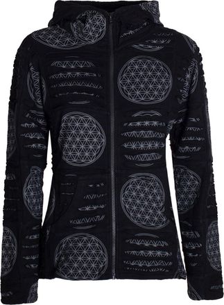 vishes Alternative Bekleidung - Damen-Jacke Blume des Lebens Sweatjacke Hippie-Jacke Kapuzen-Jacke schwarz 36-38
