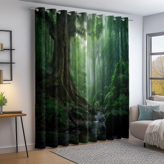 Generic Blickdicht Vorh&auml;nge Schlafzimmer - Fantasie Dschungel Wald Verdunkelungsvorhang mit &Ouml;sen, Dunkelgr&uuml;n Wohnzimmer Kinderzimmer Fenstervorh&auml;nge H 166 x B