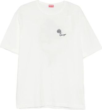 Kenzo Homme, Tops, Blanc, Taille: 3XL T-Shirt Brod&eacute; Tulipes