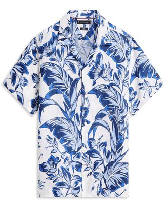 Tommy Hilfiger Leinen-Kurzarmhemd mit floralem Print und Resort-Kragen, Regular in